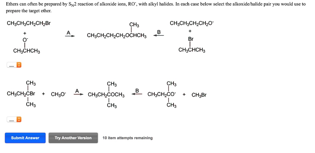 SOLVED: Ethers can often be prepared by SN2 reaction of alkoxide ions ...