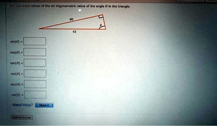 SOLVED: ASAP please Find the trigonometric ratios of the angle in the ...