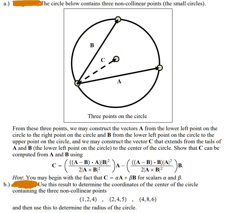 SOLVED: a.) The circle below contains three non-collinear points (the small circles). From these ...