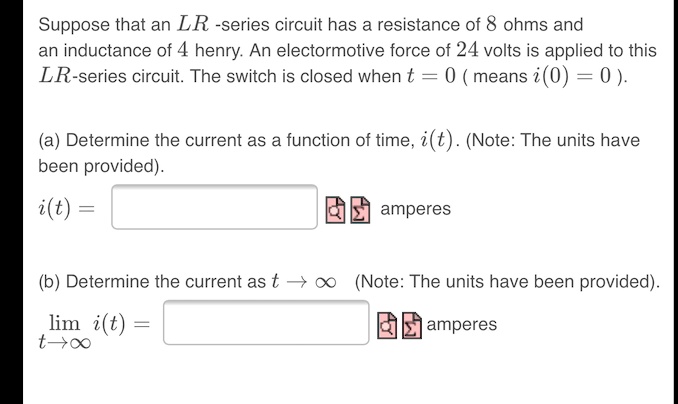 suppose that an lr series circuit has a resistance of 8 ohms and an ...