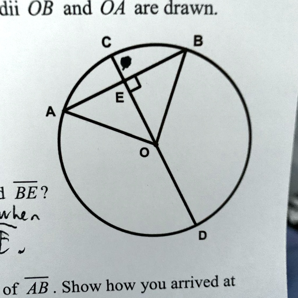 SOLVED: If the diameter of circle O is 20 and CE = 4, then determine ...