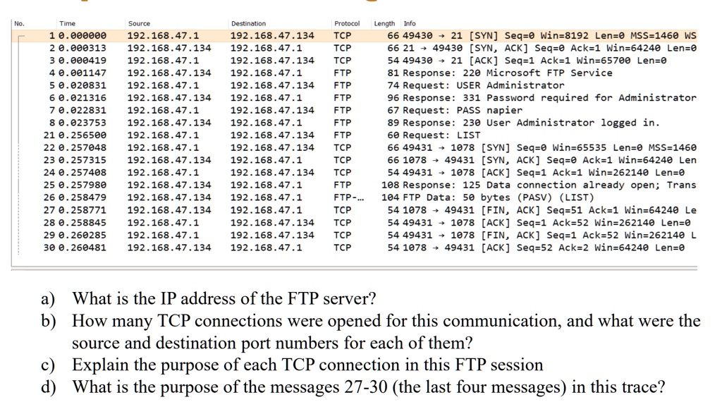 a what is the ip address of the ftp server b how many tcp connections ...