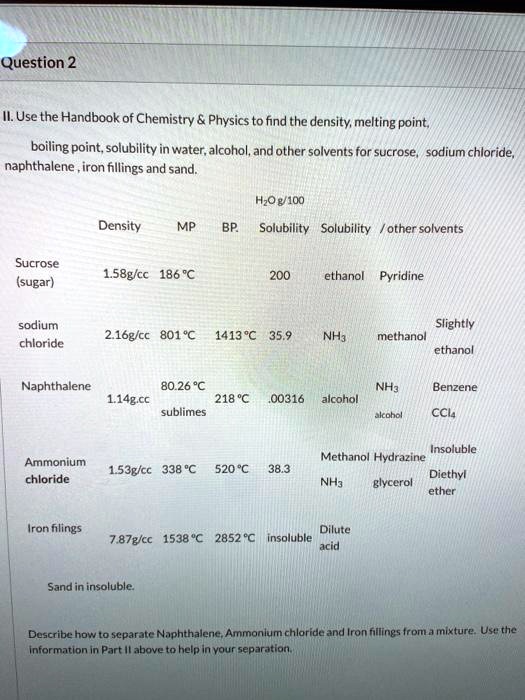 SOLVED: Text: Question 2 IL. Use the Handbook of Chemistry Physics to ...