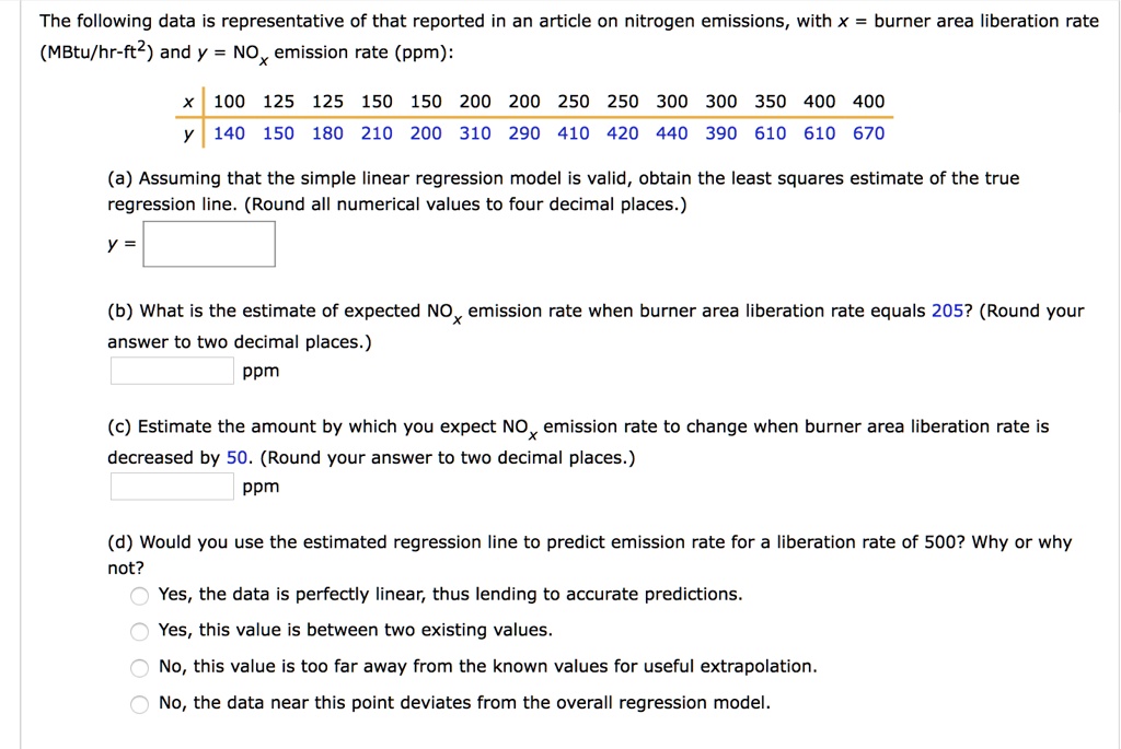 SOLVED: The following data is representative of that reported in an article on nitrogen ...