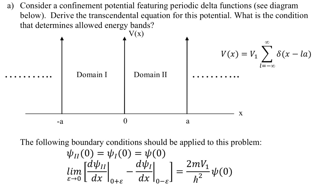 SOLVED: Consider a confinement potential featuring periodic delta functions (see diagram below ...
