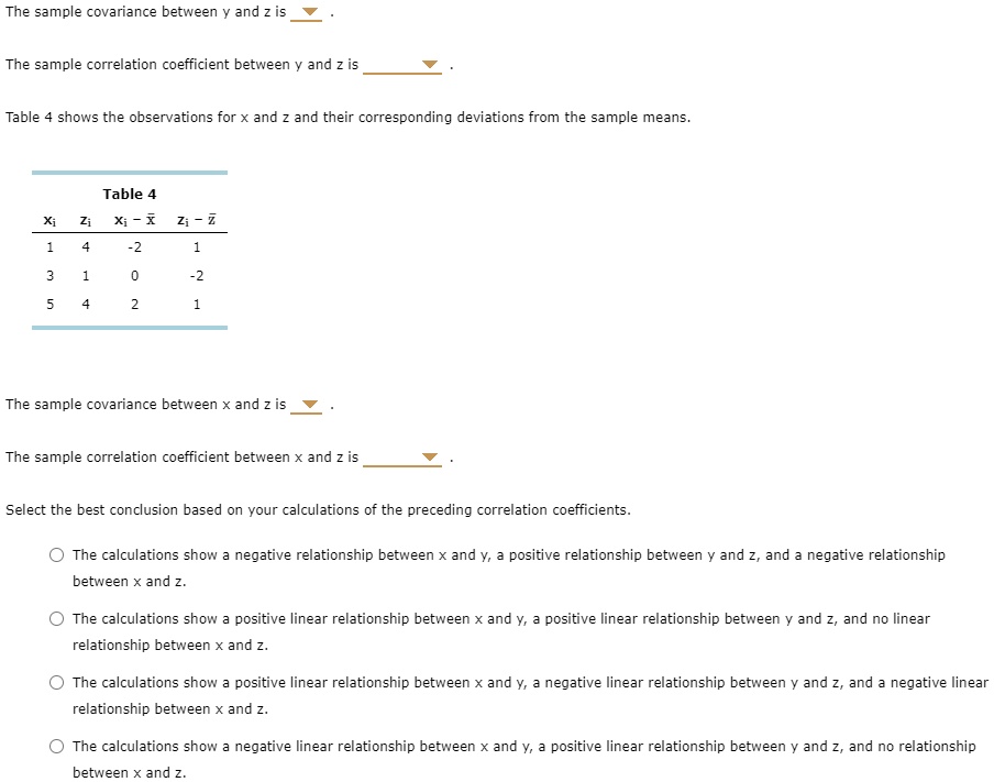 SOLVED: The sample covariance between and The sample correlation ...