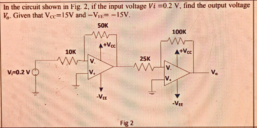 In the circuit shown in Fig 2, if the input voltage Vi = 0.2 V, find ...