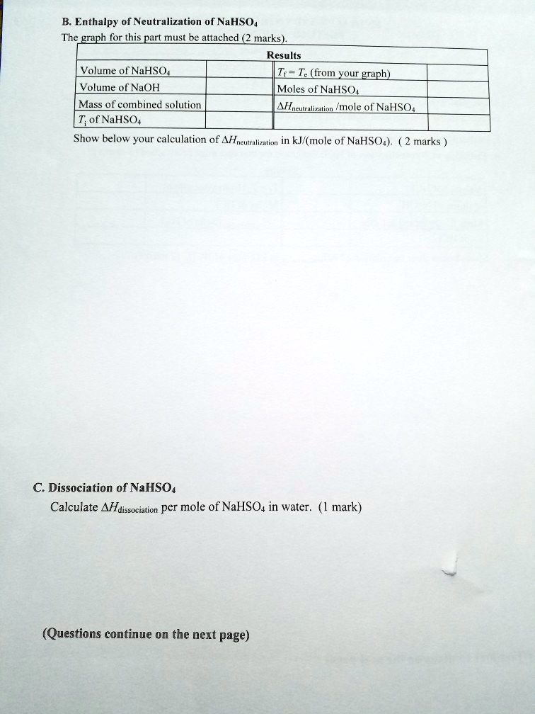 SOLVED: Enthalpy of Neutralization of NaHSO4 The graph for this part ...