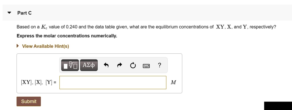 part c based on a kc value of 0240 and the data table given what are the equilibrium ...