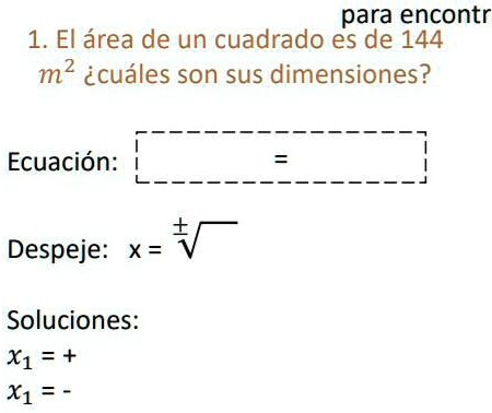 SOLVED: ecuación cuadratica porfavorr para encontr 1. El área de un ...
