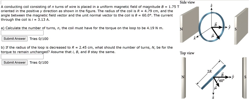 side view a conducting coil consisting of n turns of wire is placed in ...