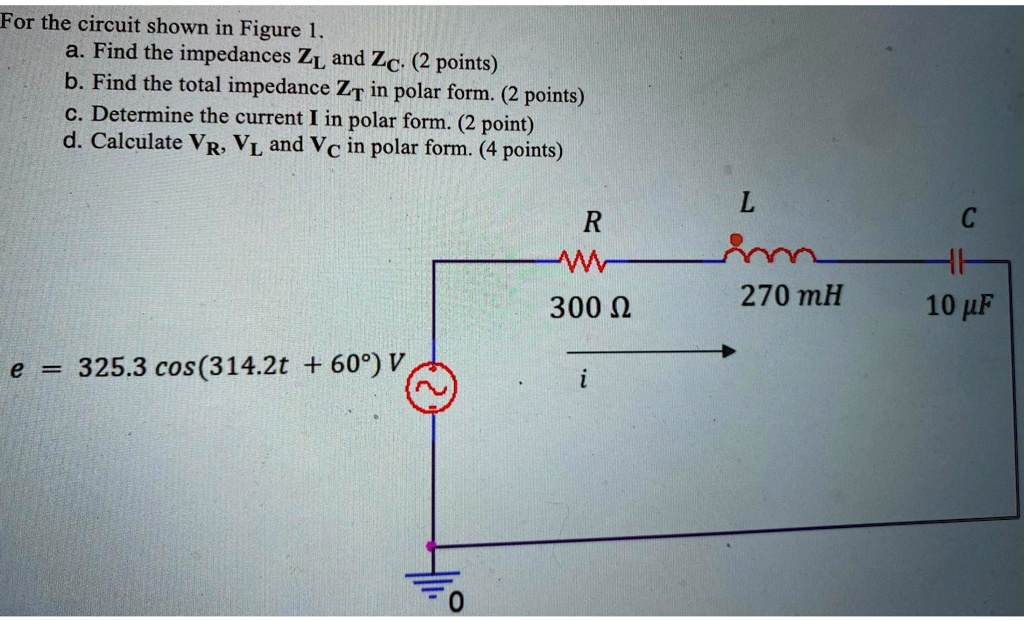 For the circuit shown in Figure 1. a. Find the impedances ZL and ZC. (2 points) b. Find the ...