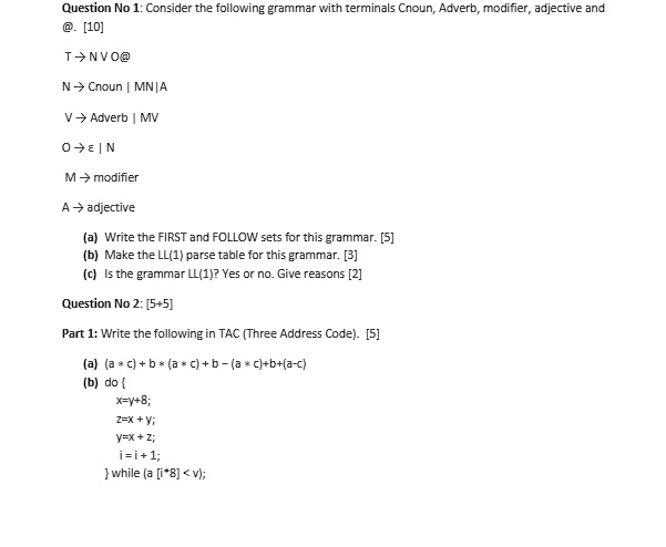 Question No 1: Consider the following grammar with terminals Cnoun ...