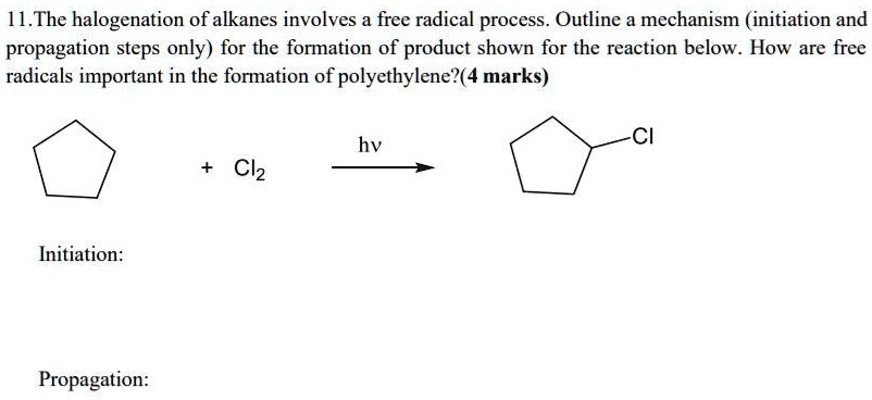 SOLVED: The halogenation of alkanes involves a free radical process ...