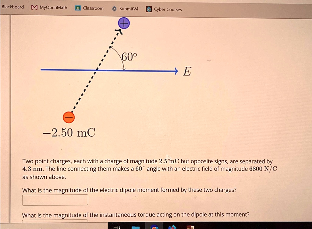 SOLVED: Blackboard MyOpenMath Classroom SubmitV4 Cyber Courses Two point charges, each with a ...
