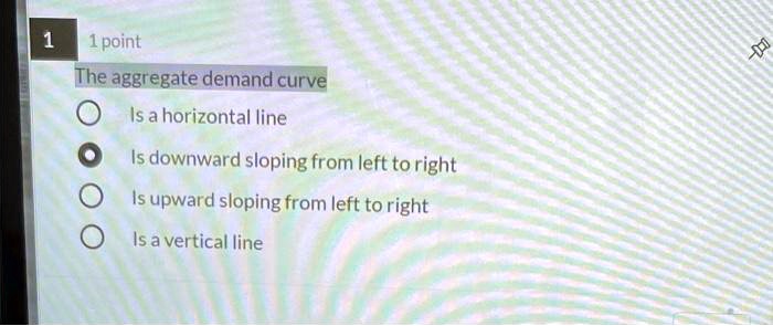 1 1 point The aggregate demand curve Is a horizontal line Is downward sloping from left to right ...