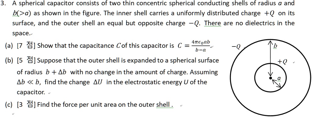 3. A spherical capacitor consists of two thin concentric spherical conducting shells of radius a ...
