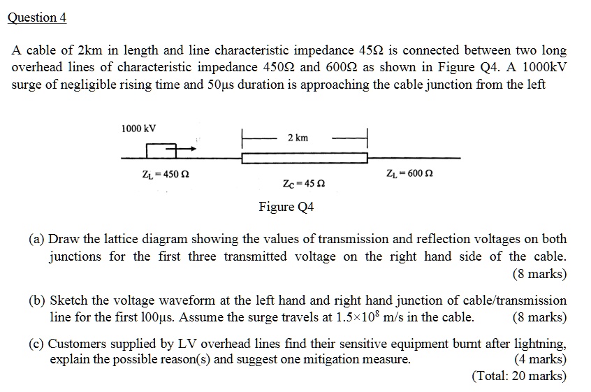 Question 4 A cable of 2km in length and line characteristic impedance ...