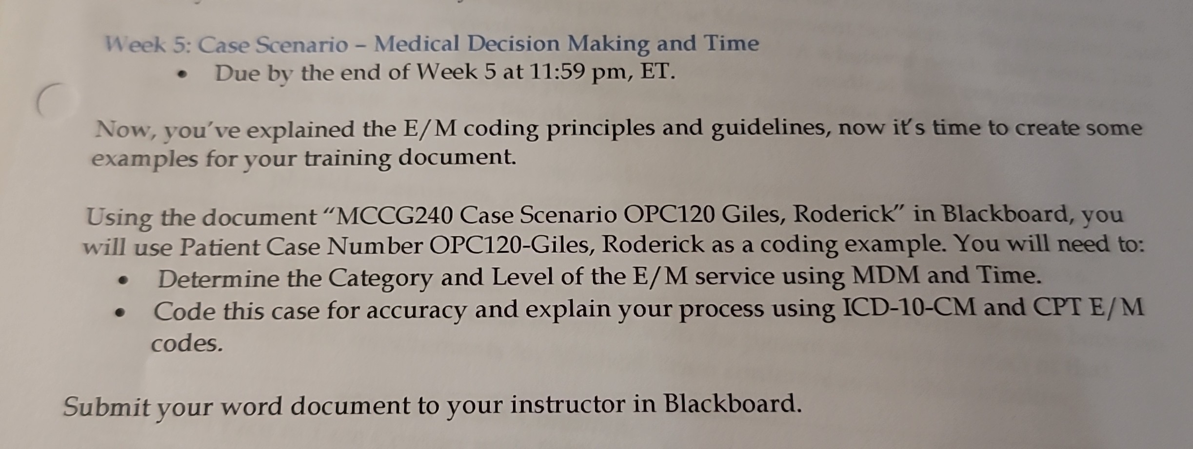 Week 5: Case Scenario - Medical Decision Making and Time