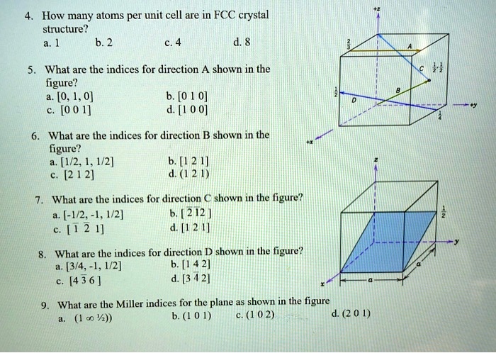Please Answer Questions 5 9 4 How Many Atoms Per Unit Cell Are In Fcc