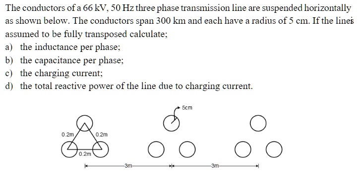 The conductors of a 66 kV, 50 Hz three phase transmission line are ...