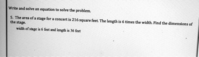 SOLVED: Write and solve an equation to solve the problem: The area of a ...