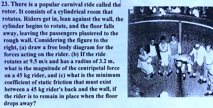 SOLVED: 23. There is a popular carnival ride called the rotor. It ...
