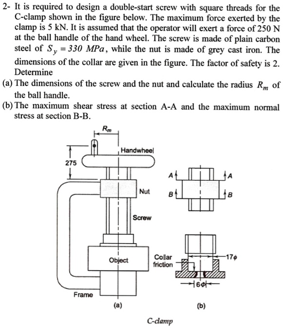 SOLVED: 2- It is required to design a double-start screw with square ...