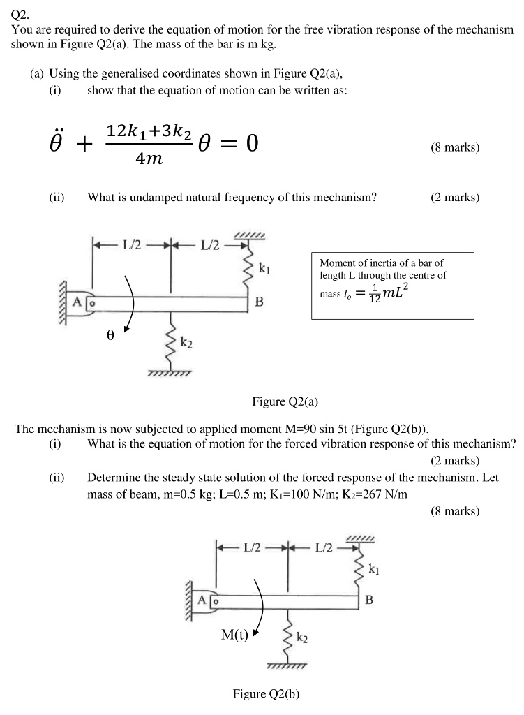 SOLVED: Q2. You are required to derive the equation of motion for the free vibration response of ...
