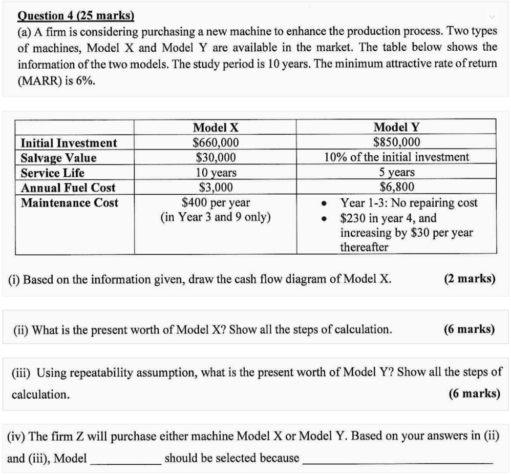 SOLVED: (v) Calculate the payback period for Model X and Model Y. Show ...