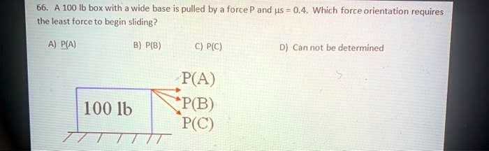 SOLVED: A 100 lb box with a wide base is pulled by a force P and Î¸ = 0 ...