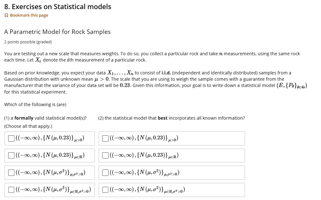 8 exercises on statistical models bookmark this page a parametric model for rock samples 2 ...