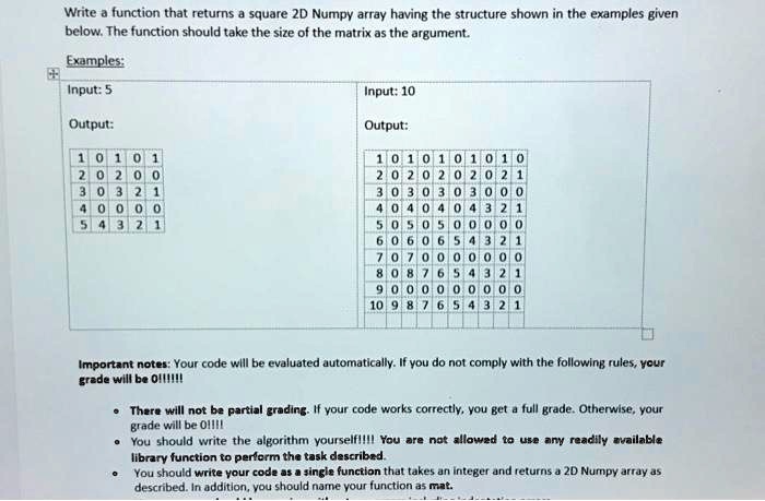 Solved Text Machine Learning Write A Function That Returns A Square 2d Numpy Array Having The