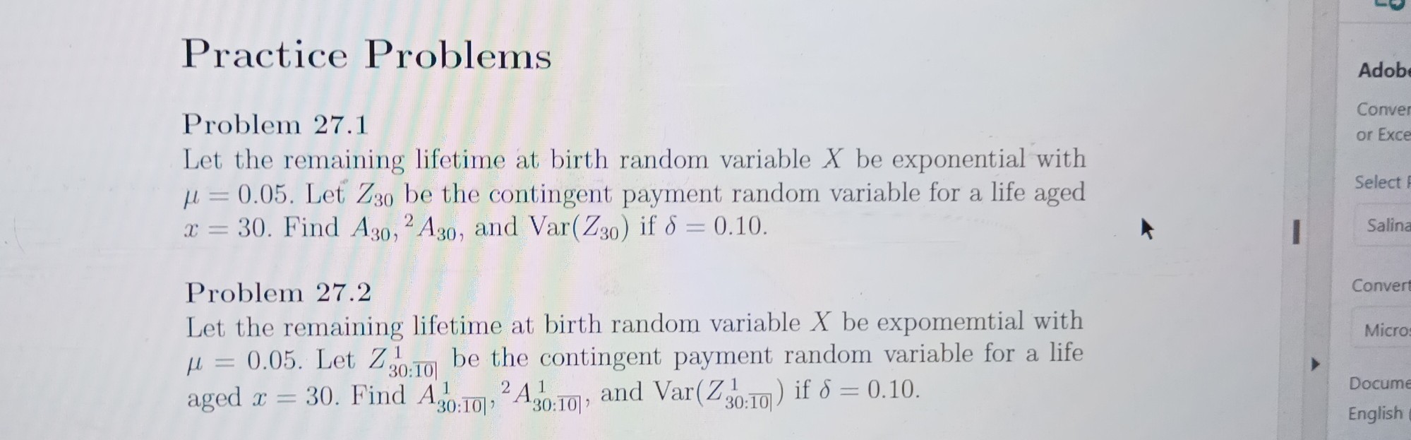 SOLVED: Practice Problems Problem 27.1 Let the remaining lifetime at ...