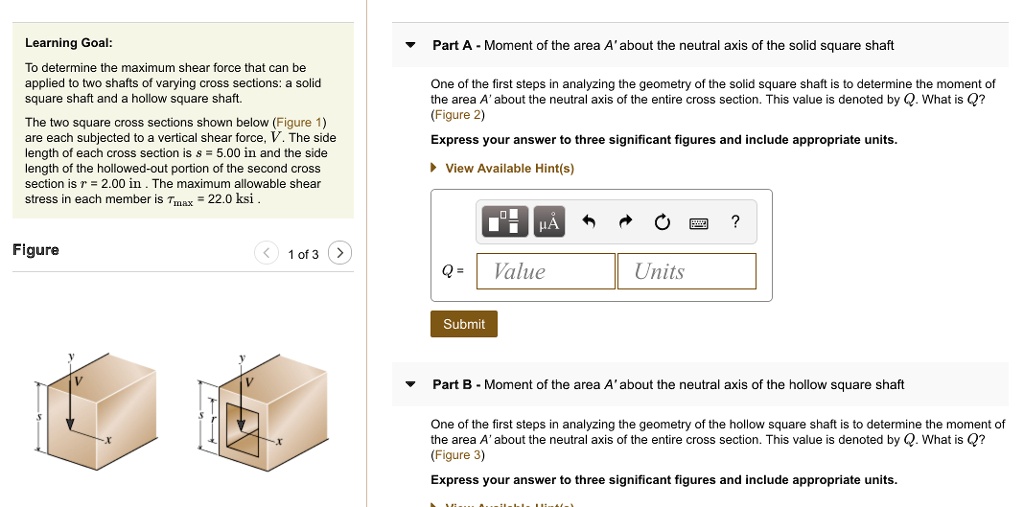 SOLVED: Learning Goal: Part A-Moment of the area A'about the neutral axis of the solid square ...