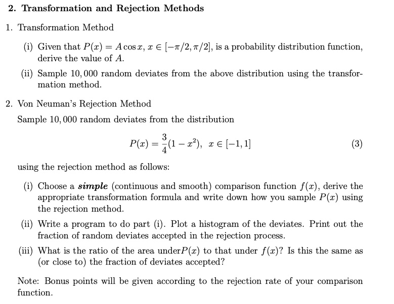 Solvedtransformation And Rejection Methods Transformation Method Given That Pc Acosi 1 