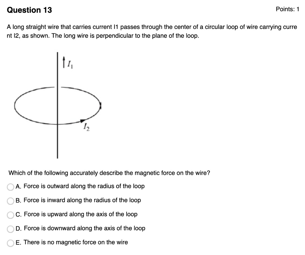 SOLVED: A long straight wire that carries current I1 passes through the center of a circular ...