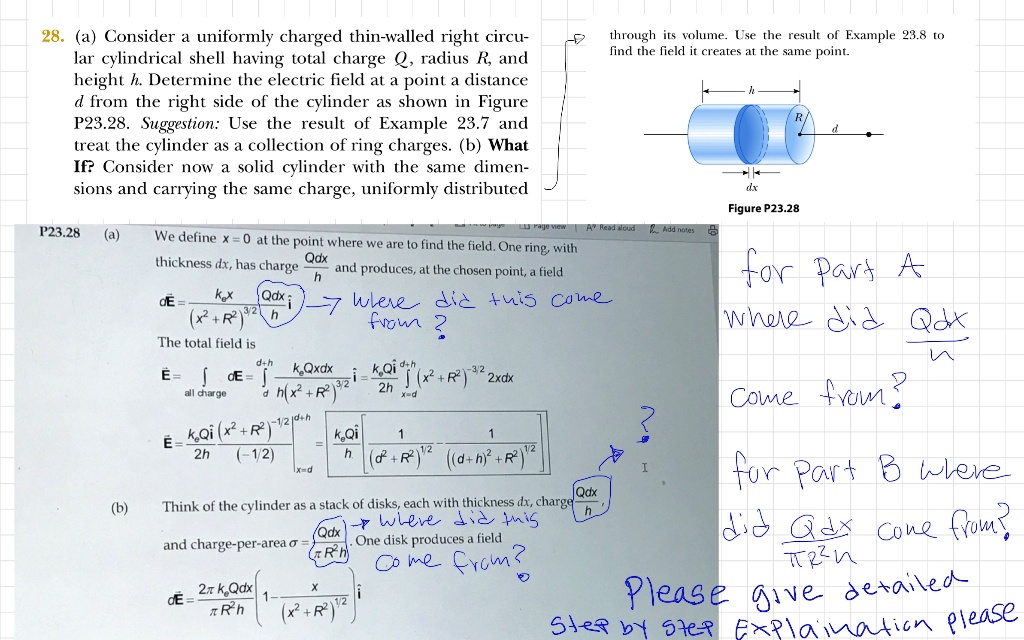 28 a consider a uniformly charged thin walled right circu lar cylindrical shell having total ...