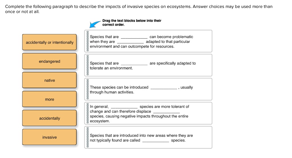 complete the following paragraph to describe the impacts of invasive ...
