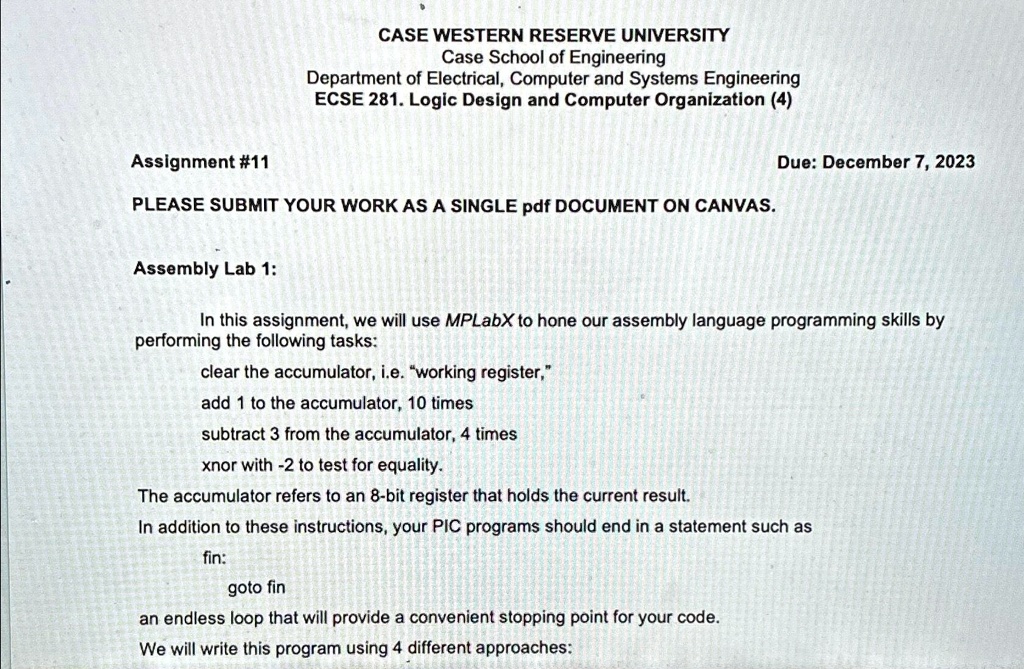 Assignment #11 CASE WESTERN RESERVE UNIVERSITY Case School of Engineering Department of ...