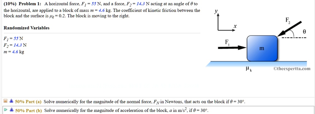 10 problem 1 a horizontal force f 55 n and force fz 143 n acting at an angle of 0 to the ...