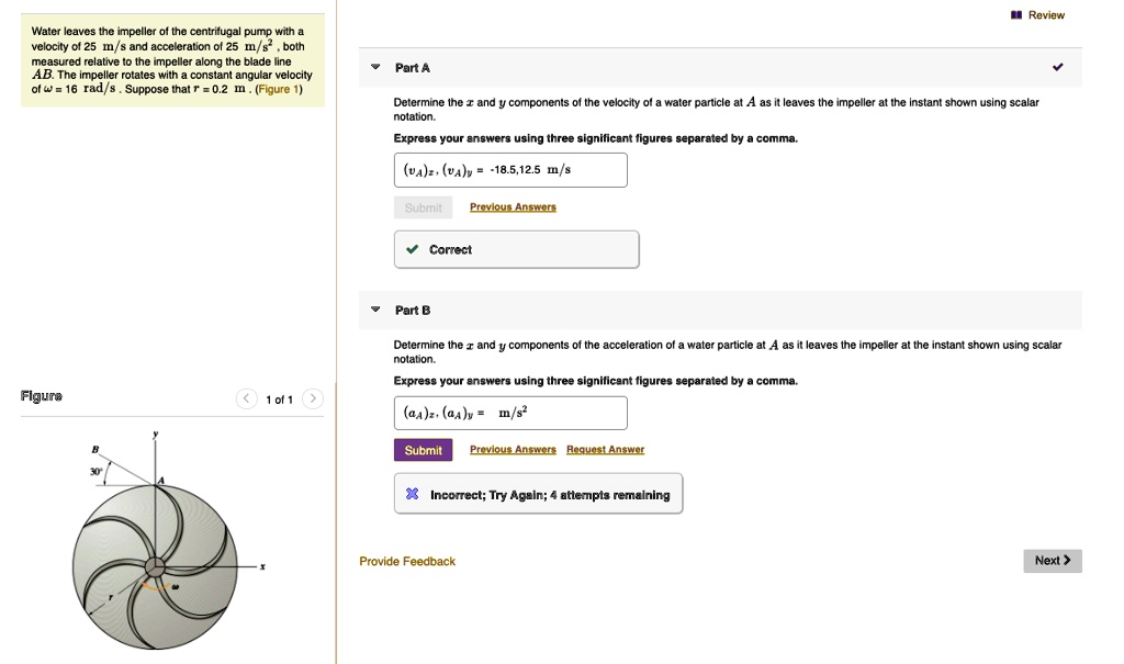 SOLVED: Review Water leaves the impeller of the centrifugal pump with a velocity of 25 m/s and ...