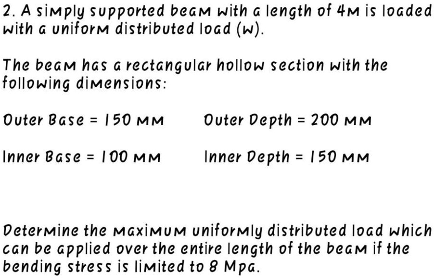 2. A simply supported beam with a length of 4m is loaded with a uniform distributed load (w ...