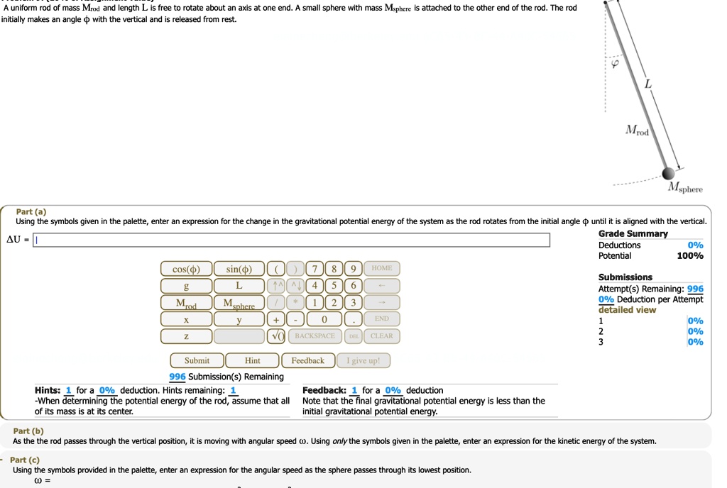 a uniform rod of mass mrod and length l is free to rotate about an axis ...