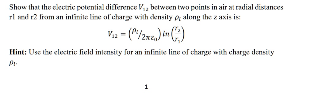 show that the electric potential difference v2 between two points in ...