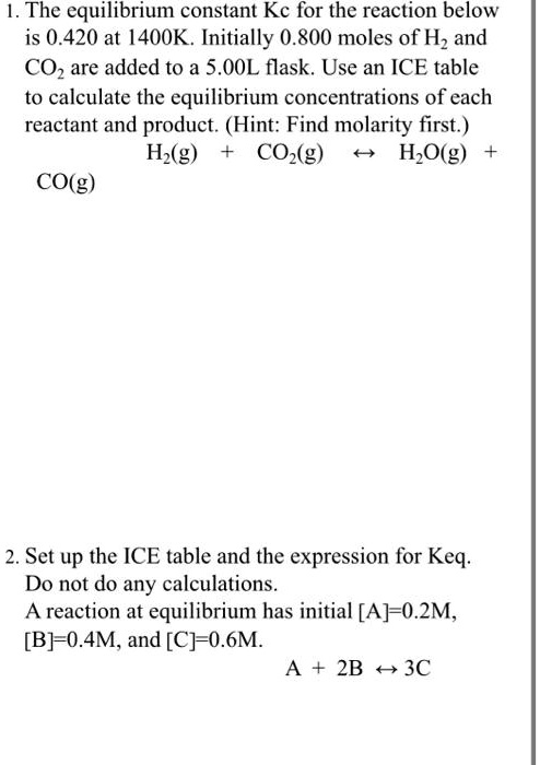 SOLVED: The equilibrium constant Kc for the reaction below is 0.420 at ...