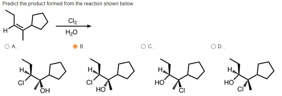 SOLVED: Predict the product formed from the reaction shown below Cl2 ...