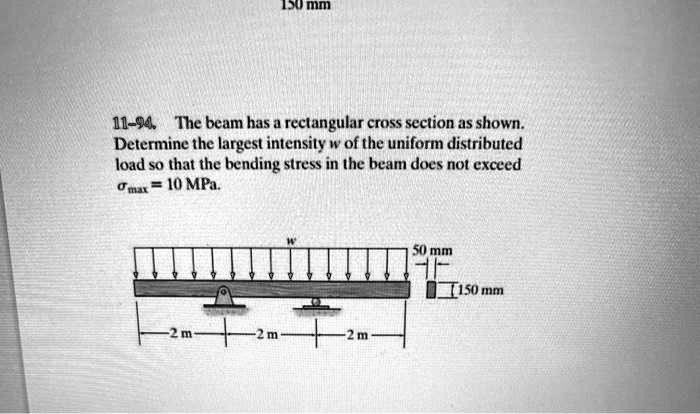 SOLVED: 150mm 11-4.The beam has a rectangular cross section as shown Determine the largest ...