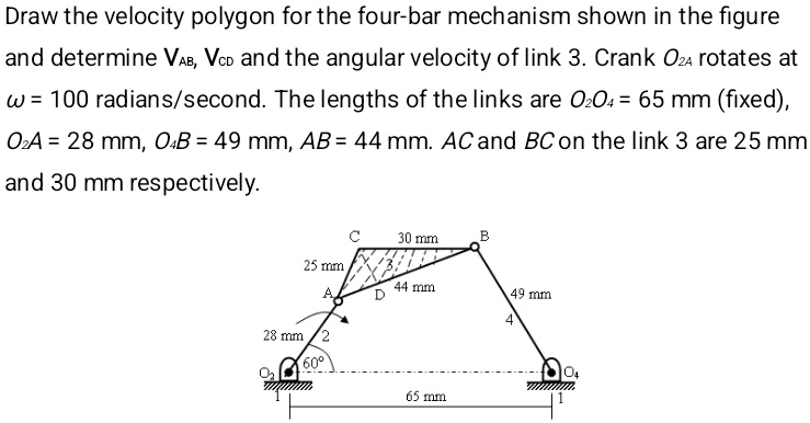 draw the velocity polygon for the four bar mechanism shown in the figure and determine vab vcd ...