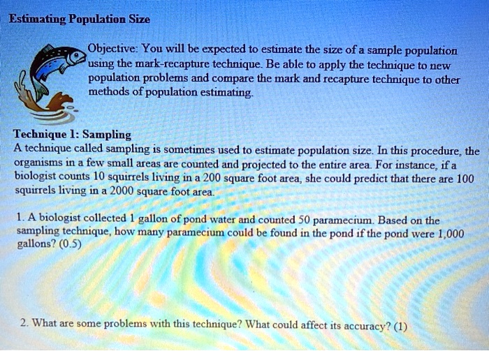 Solved Estimating Population Size Objective You Will Be Expected To